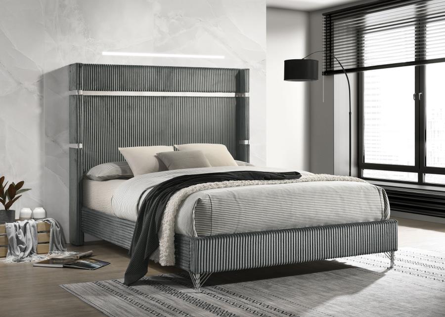 224991Q LUCIA 61-INCH UPHOLSTERED QUEEN WINGBACK BED - GREY – Serra ...