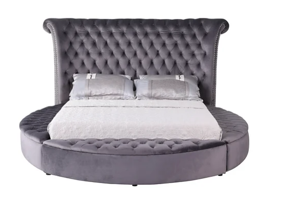 B8008 LUX VELVET PLATFORM ROUND BED - GREY – Serra Furniture
