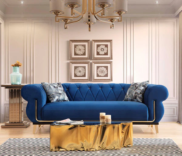 Navy blue velvet living room set store
