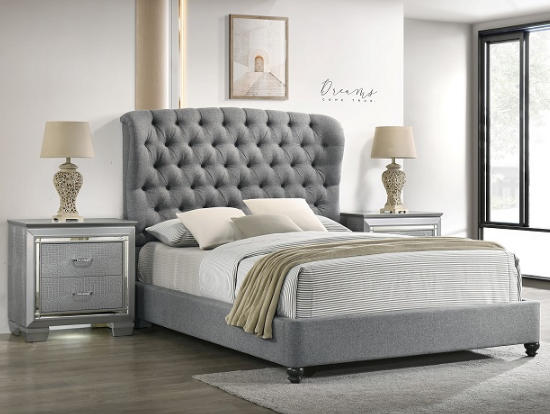 SET5138GY LINDA QUEEN / KING SIZE BED - GRAY – Serra Furniture