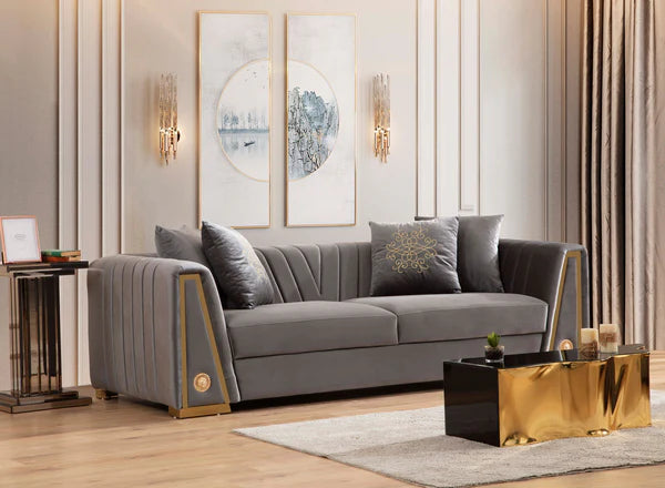 SHEILA VELVET SOFA LOVESEAT LIVING ROOM SET GRAY