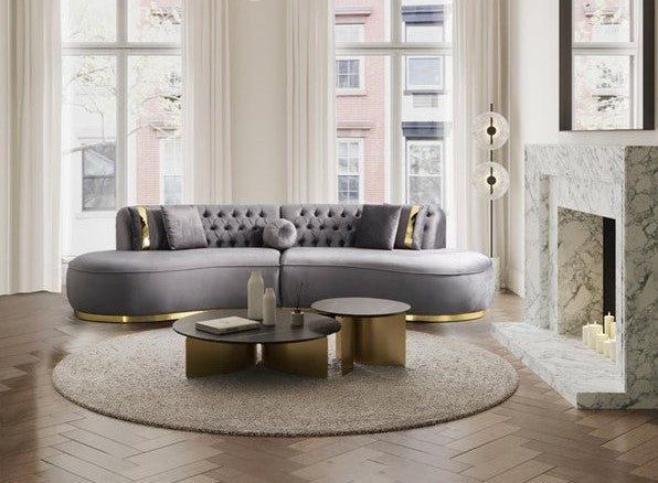 ELLA CURVED VELVET SECTIONAL LIVING ROOM SET BLACK