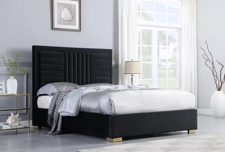B820 ANITA VELVET PLATFORM BED - IVORY – Serra Furniture